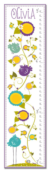 Birds in Garden Personalized Growth Chart - Purple